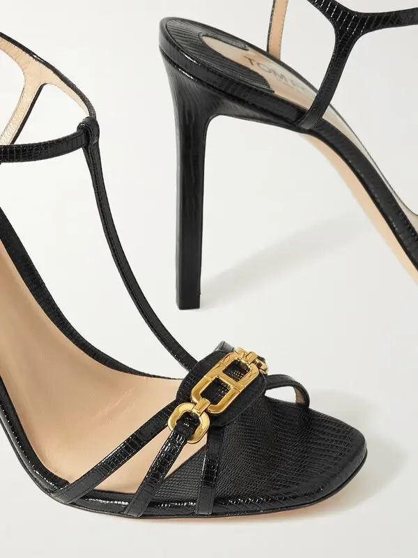 TOM FORD Ankle Strap Stiletto Sandals With Gold Hardware