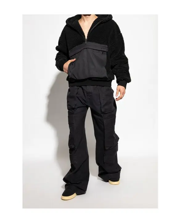Dsquared2 Half-zip Fleece Hoodie With Kangaroo Pocket - Black