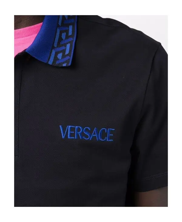 Versace Intarsia Logo Short-sleeved Polo Shirt