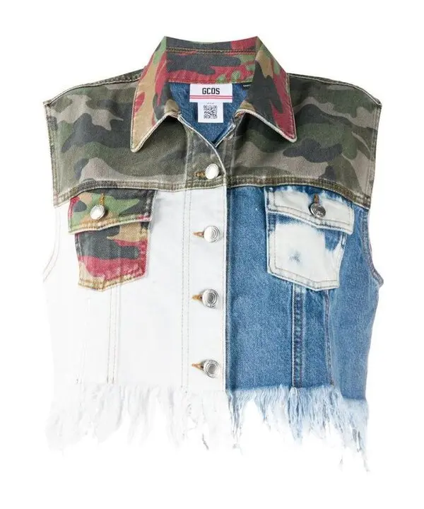 Gcds Patchwork Cropped Denim Vest - Multicolor