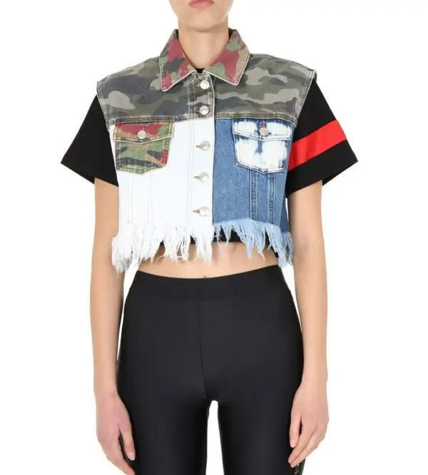 Gcds Patchwork Cropped Denim Vest - Multicolor