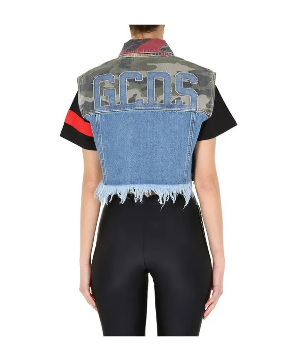 Gcds Patchwork Cropped Denim Vest - Multicolor