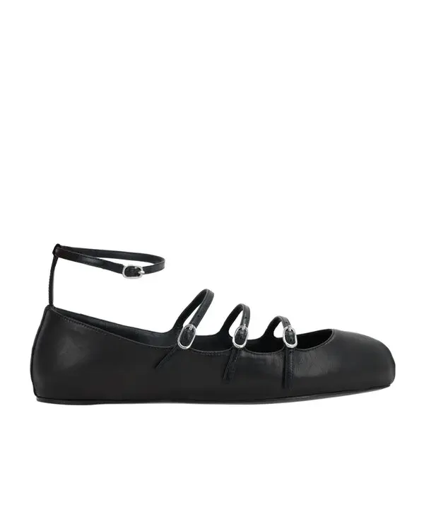 Alexander McQueen Buckled Straps Square-toe Ballerina Flats - Black