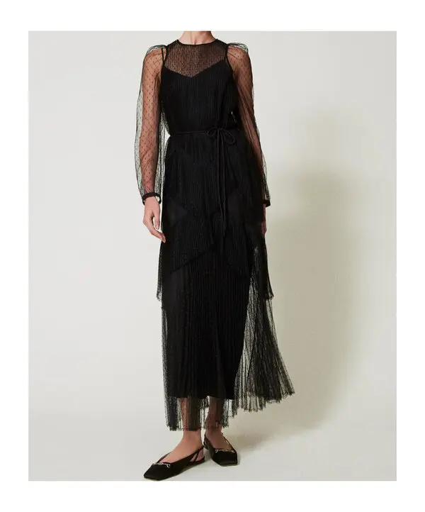 TWINSET Sheer Layered Maxi Dress With Ruffles And Lace Inlays