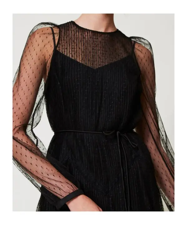 TWINSET Sheer Layered Maxi Dress With Ruffles And Lace Inlays