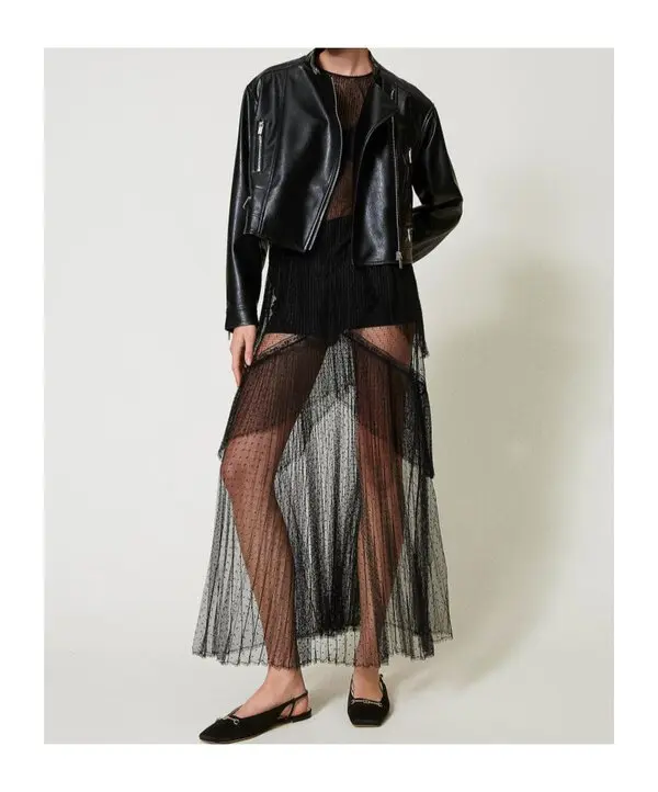 TWINSET Sheer Layered Maxi Dress With Ruffles And Lace Inlays