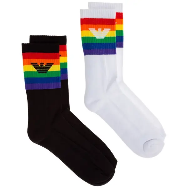 Emporio Armani Eagle" Rainbow Stripe Socks 2 Pack - Black