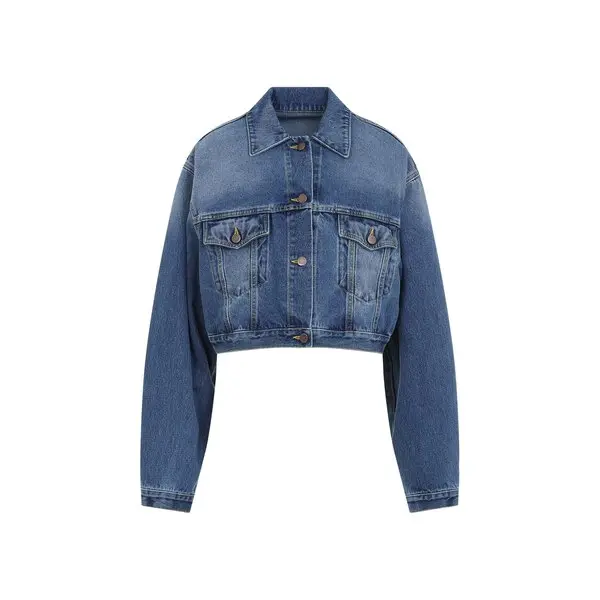 Prada Logo Patch Cropped Denim Jacket - Light Blue