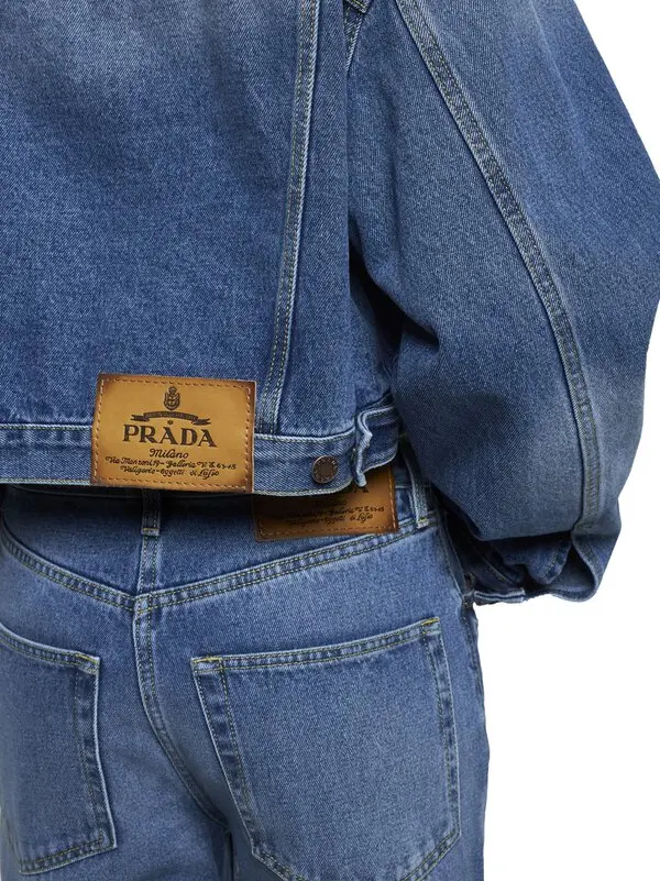 Prada Cropped Denim Jacket With Logo Patch