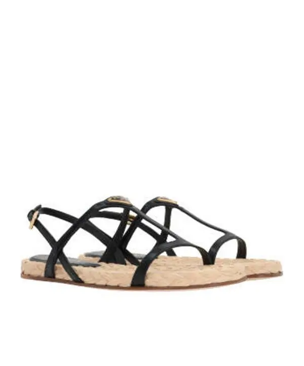Prada Strappy Flat Sandals With Adjustable Ankle Strap - Black