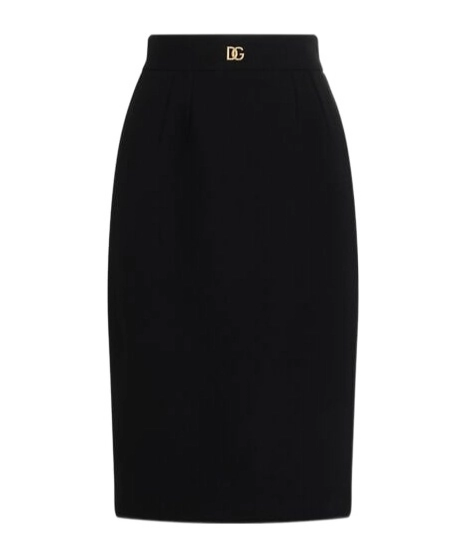 Dolce & Gabbana Dg Logo Plaque Midi Pencil Skirt - Black