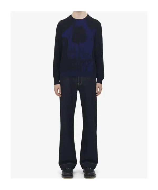 Alexander McQueen Crew Neck Sweater With Exploded Skull Motif - Black/blue