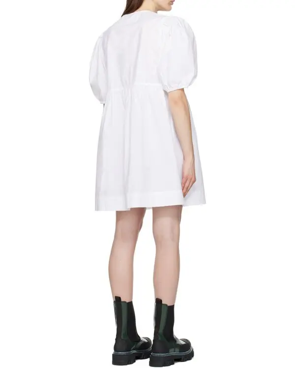 GANNI Poplin Tie String Mini Dress - White