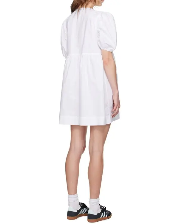 GANNI Poplin Tie String Mini Dress - White