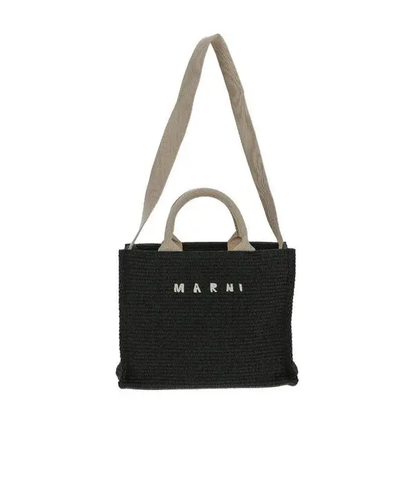 Marni Tropicalia Logo Embroidered Small Tote Bag - Black