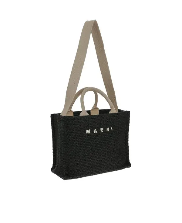 Marni Tropicalia Logo Embroidered Small Tote Bag - Black