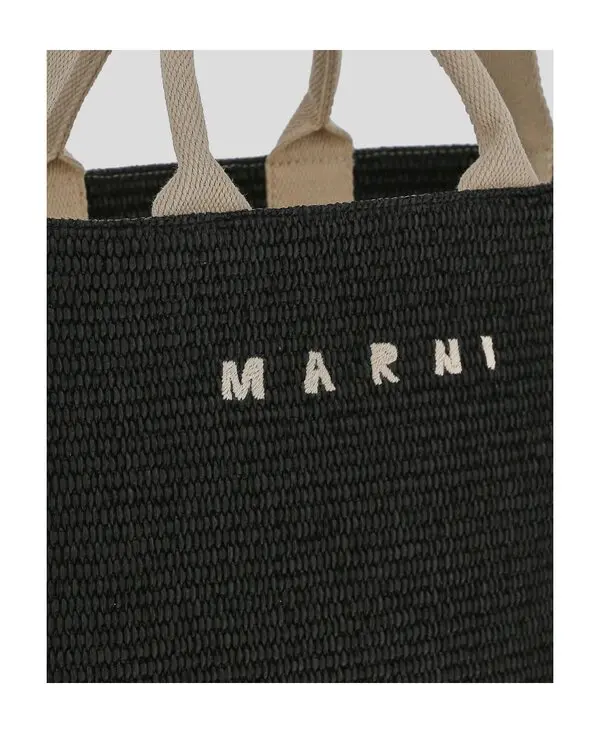 Marni Tropicalia Logo Embroidered Small Tote Bag - Black