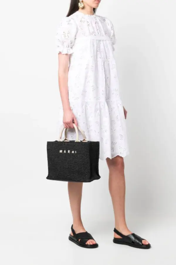Marni Tropicalia Logo Embroidered Small Tote Bag - Black