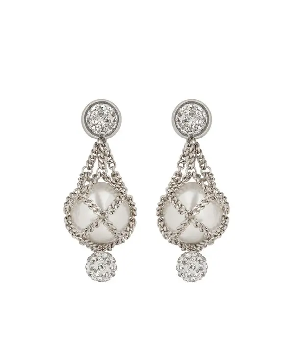 Givenchy Pearling Chain Detailed Earrings - White And Silver