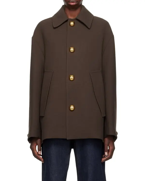 Ami Long Sleeved Straight Hem Jacket - Dark Brown