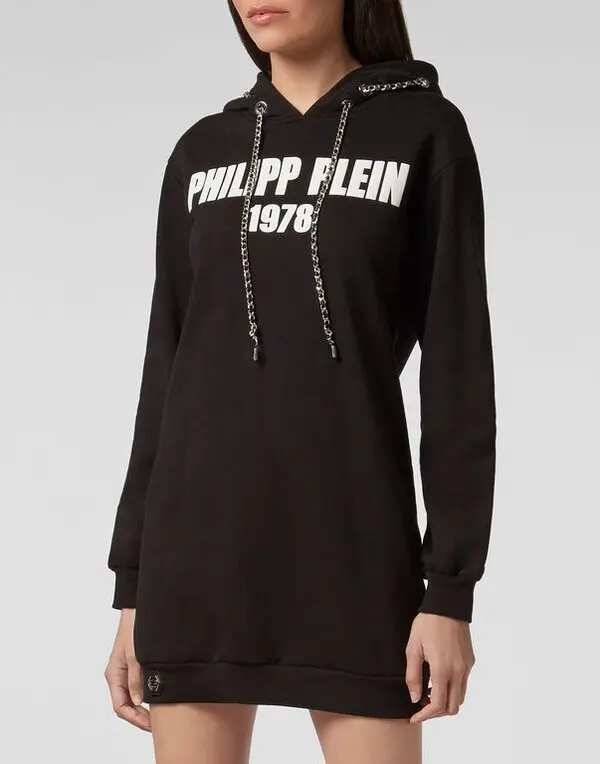Philipp Plein Hooded Sweater Dress With Chain Detail
