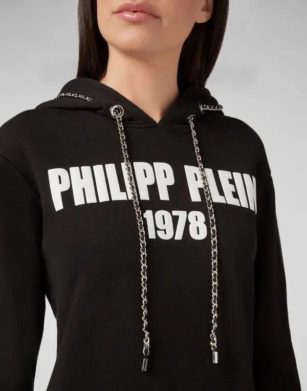 Philipp Plein Hooded Sweater Dress With Chain Detail