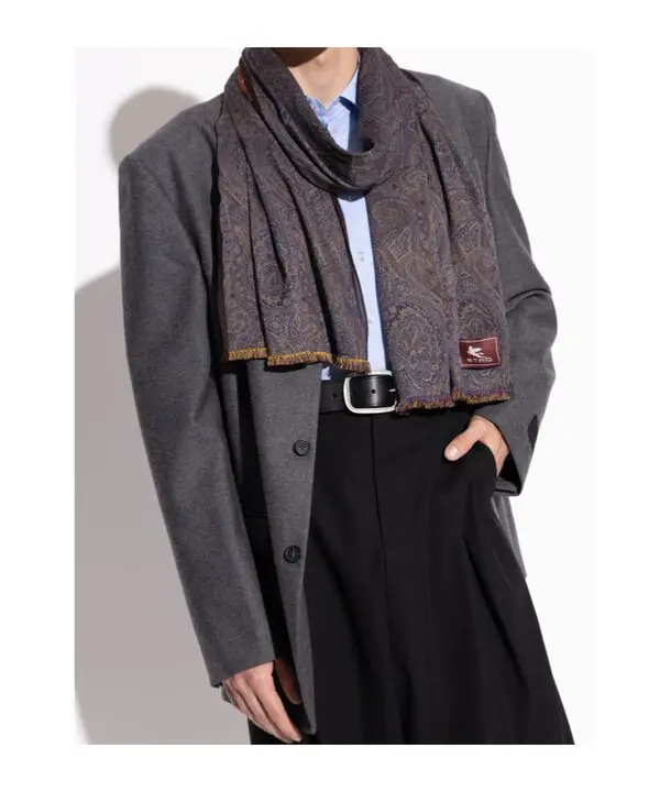 Etro Logo Patch Frayed Edge Scarf