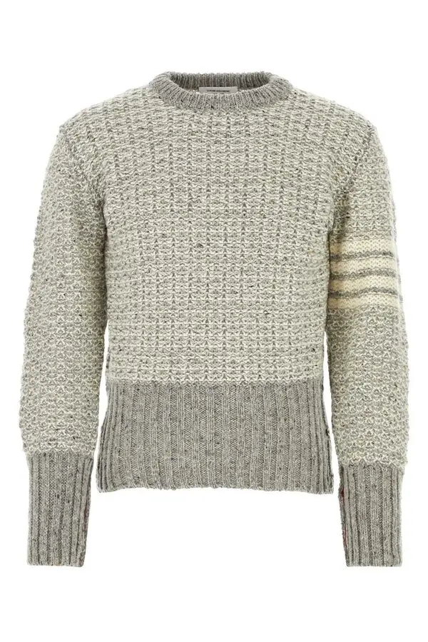 Thom Browne 4-bar Stripe Knitted Jumper - Light Gray