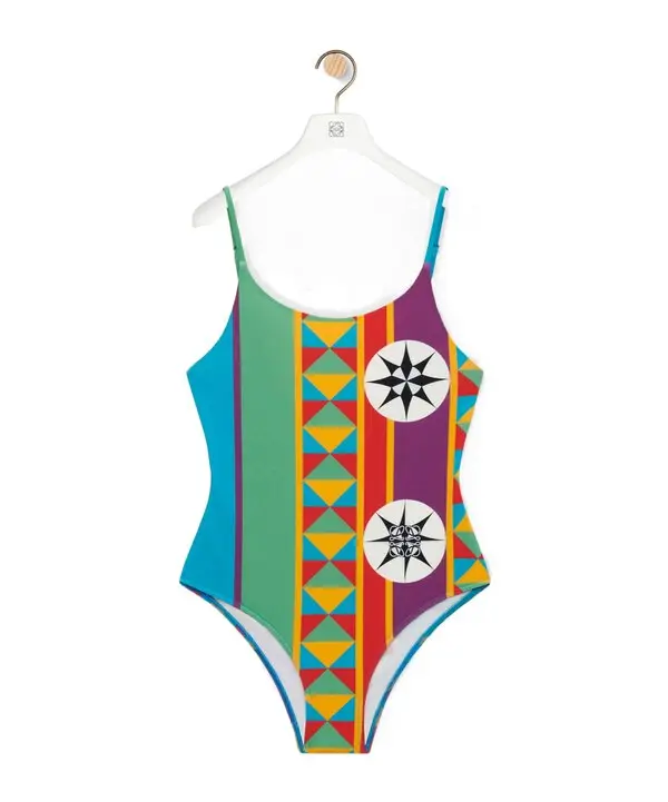 Loewe Technical Jersey Swimsuit With Compass Print - Multi-color