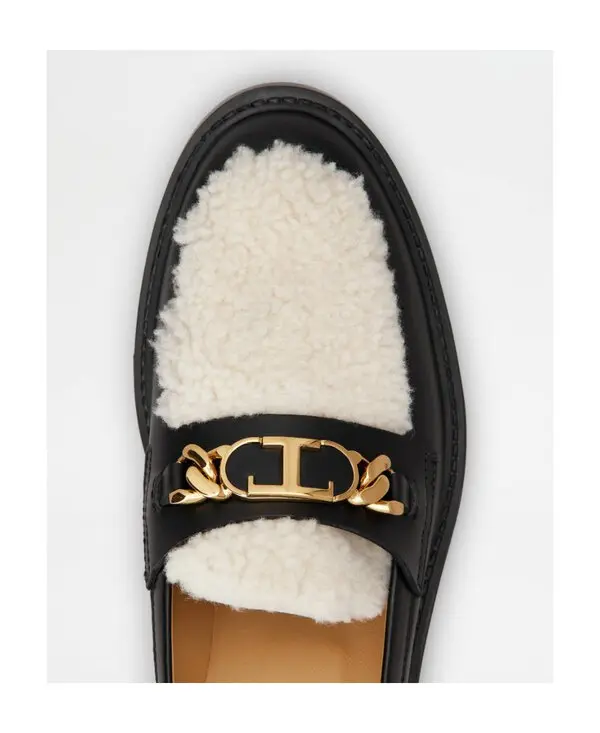 TOD'S Logo Plaque Loafers With Sheepskin Inlay - Multicolor
