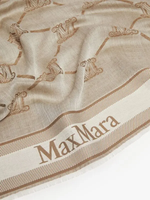 Max Mara Logo Printed Fringed Edge Scarf