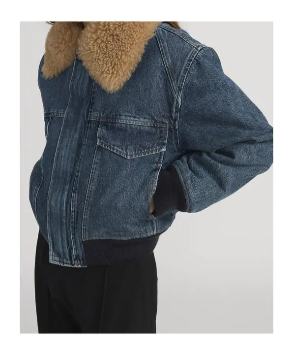 FRAME Long-sleeved Denim Jacket With Wool Collar - Motion