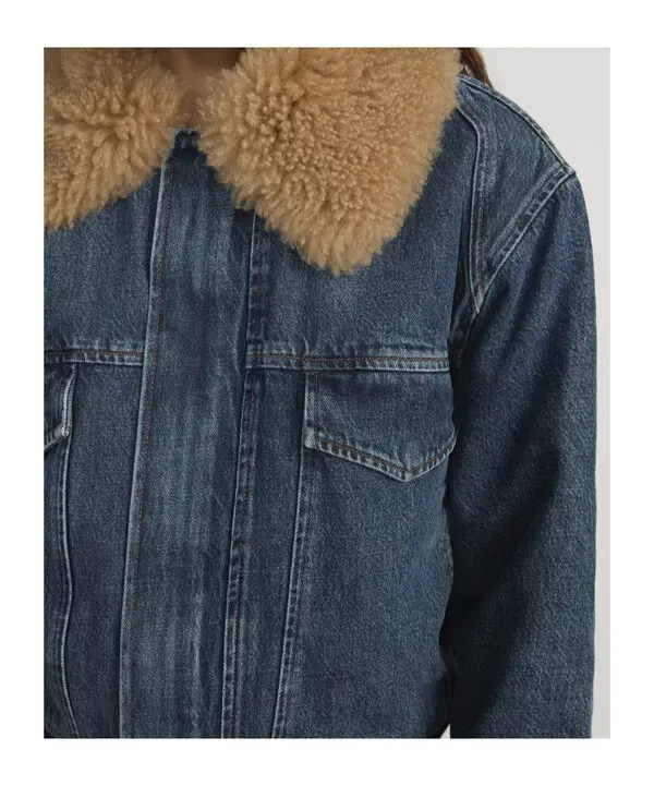 FRAME Long-sleeved Denim Jacket With Wool Collar - Motion