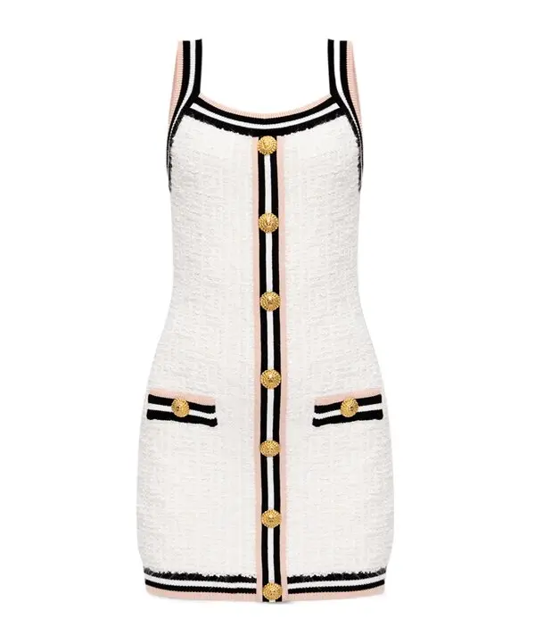 Balmain Maze Monogram Sleeveless Mini Dress - White