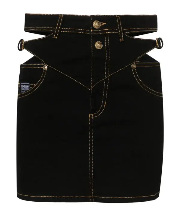 Versace Cut-out Detailed Denim Mini Skirt - Black