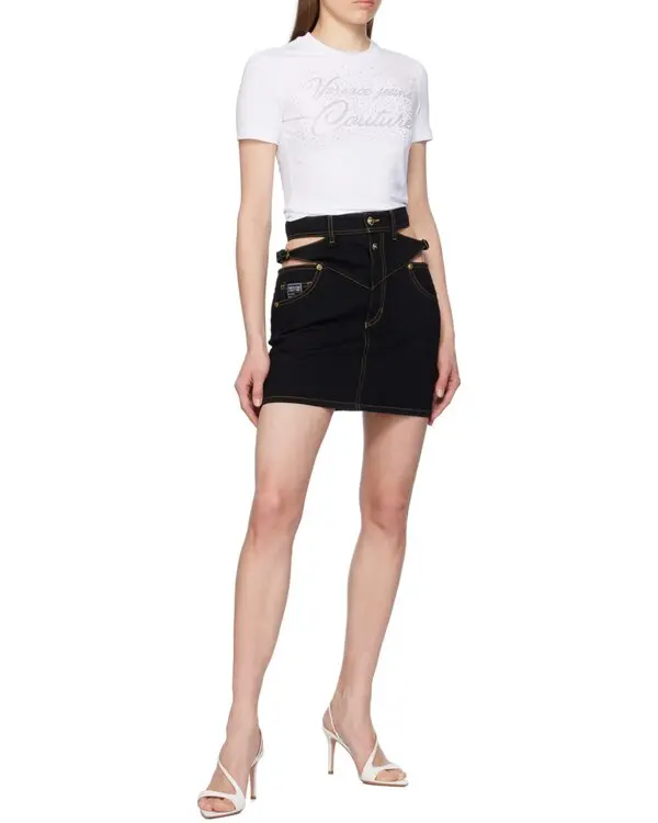 Versace Cut-out Detailed Denim Mini Skirt
