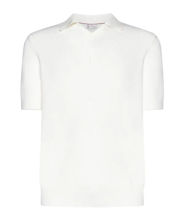 Brunello Cucinelli Short Sleeved Knitted Polo Shirt - White