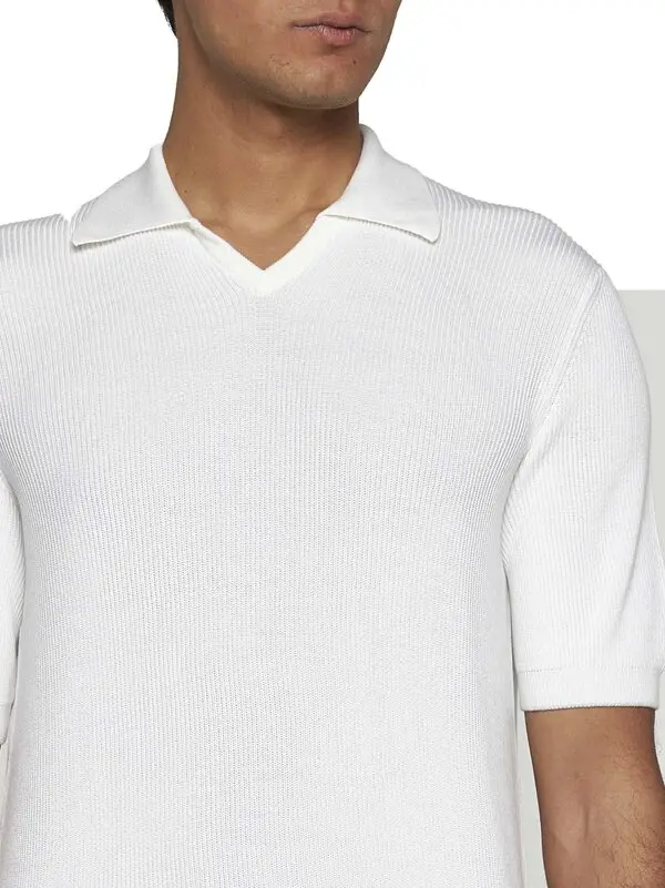 Brunello Cucinelli Short Sleeved Knitted Polo Shirt - White