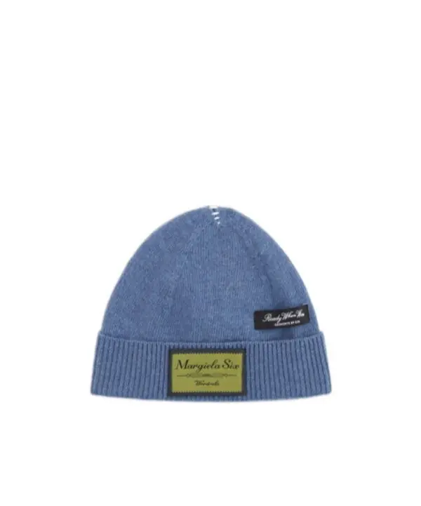 MAISON MARGIELA Logo Patch Knitted Beanie - Gray-blue
