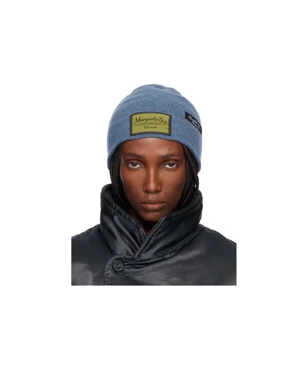 MAISON MARGIELA Logo Patch Knitted Beanie - Gray-blue