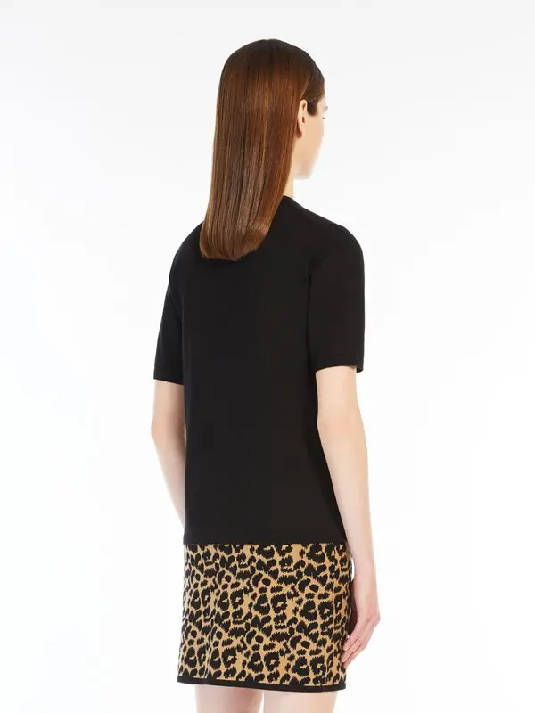 Max Mara Crewneck Short Sleeve Knitted Top With Logo Design