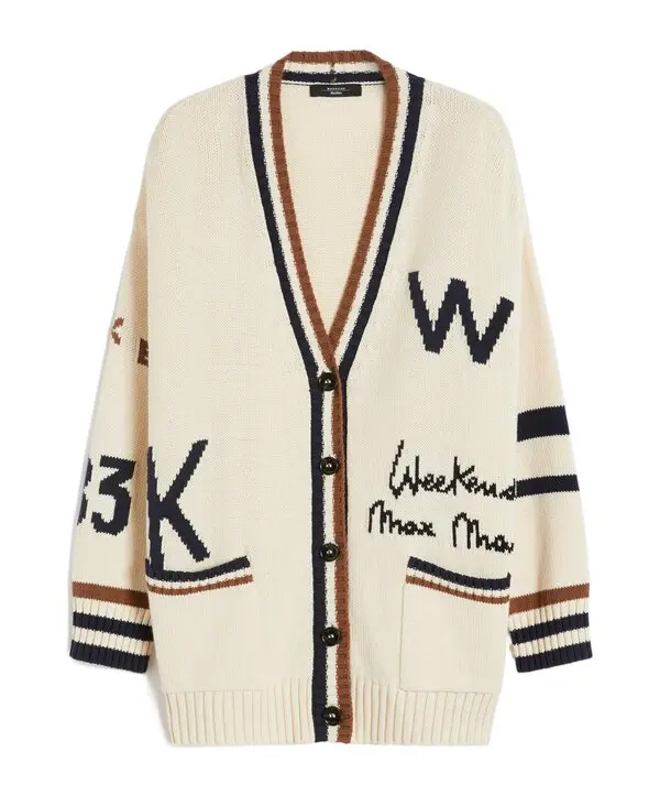 Max Mara Oversized Cotton-blend Cardigan With Graphic Print - White