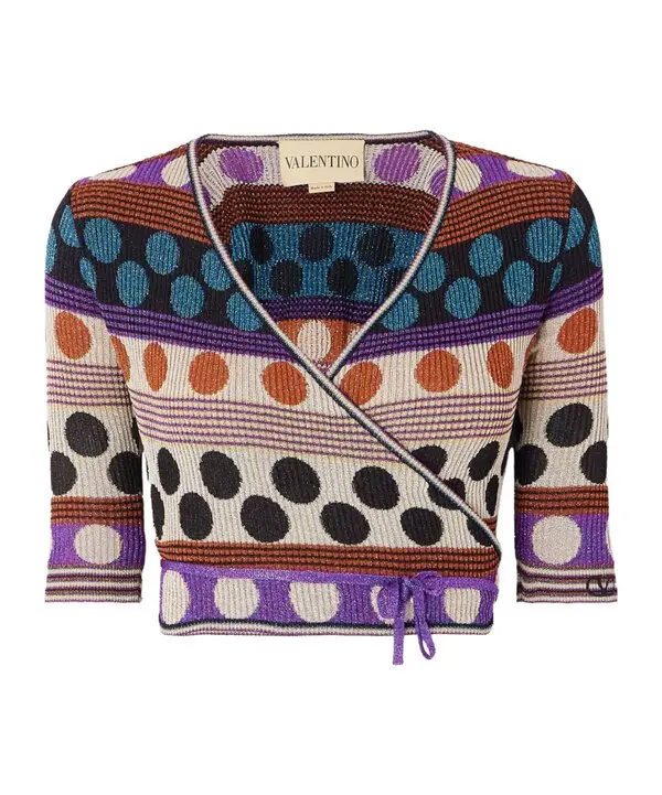 Valentino Garavani Ribbed-knit Wrap Cardigan With Metallic Thread And Tie Detail