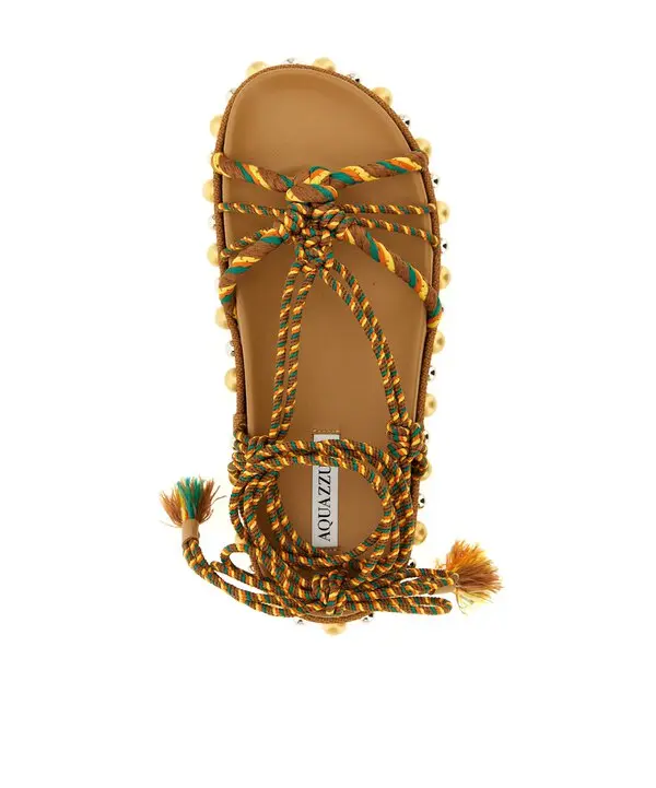 AQUAZZURA Leather Flat Sandals With Rope Detailing