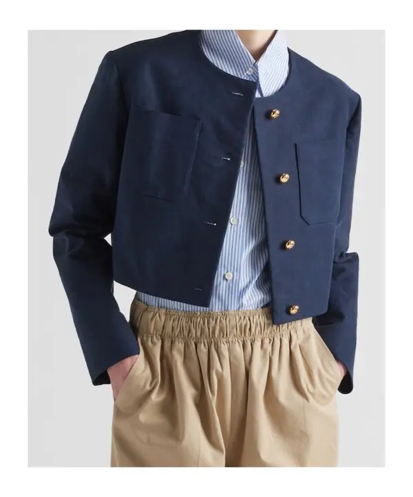 Prada Cropped Crewneck Jacket - Navy