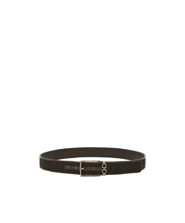 FERRAGAMO Geometric Buckle Belt - Morocco Nut Shell/black