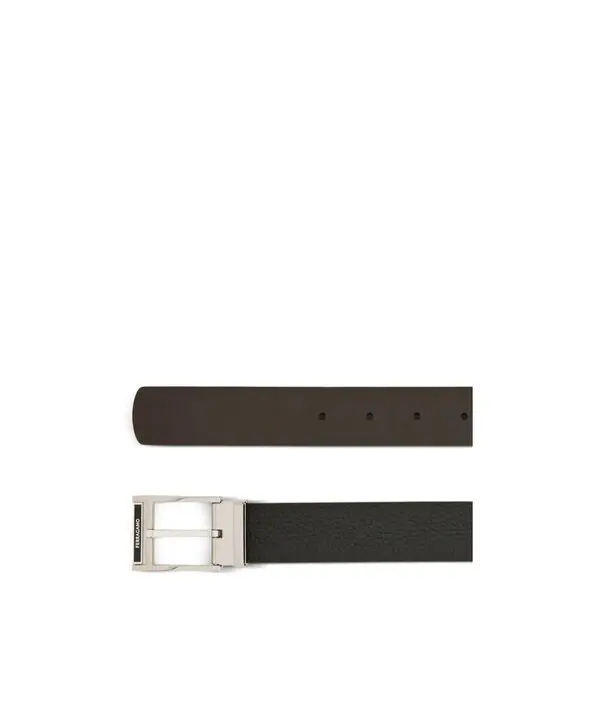 FERRAGAMO Geometric Buckle Belt - Morocco Nut Shell/black