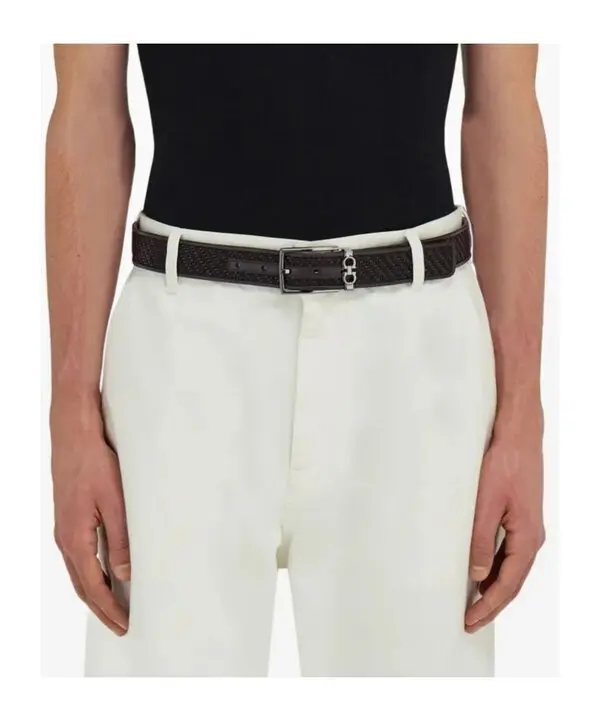 FERRAGAMO Geometric Buckle Belt - Morocco Nut Shell/black