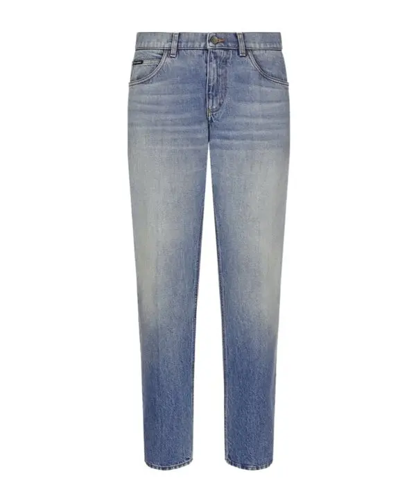 Dolce & Gabbana Logo Plaque Straight Leg Jeans - Gray