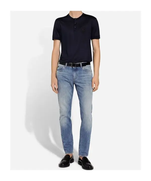 Dolce & Gabbana Logo Plaque Straight Leg Jeans - Gray